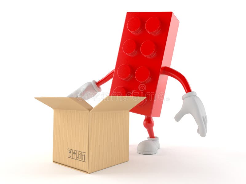 Toy Block Character with Open Cardboard Box Stock Illustration ...