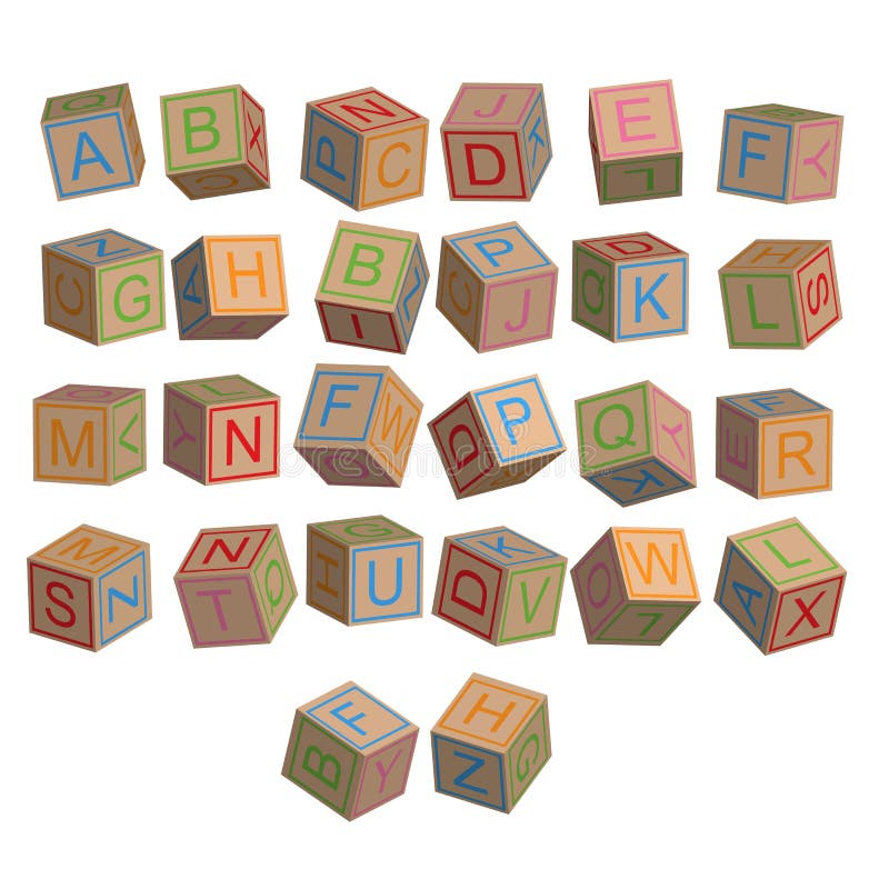 Toy Blocks Alphabet in 3D Disordered Stock Vector - Illustration of ...