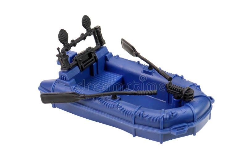 Toy Blue Inflatable Boat with Paddles on a White Background, Isolated ...