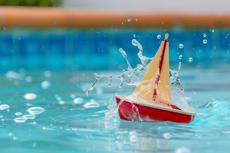 Toy Boat Tipping Over with Splash in Pool Stock Photo - Image of ...