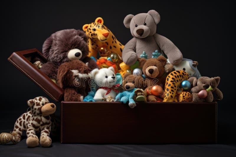 A Toy Box with a Mix of Chocolate Bars and Stuffed Animals Stock Image ...