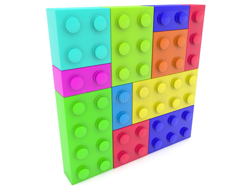 Toy Bricks Of Different Sizes And Colors Are Stacked On Top Of Each ...