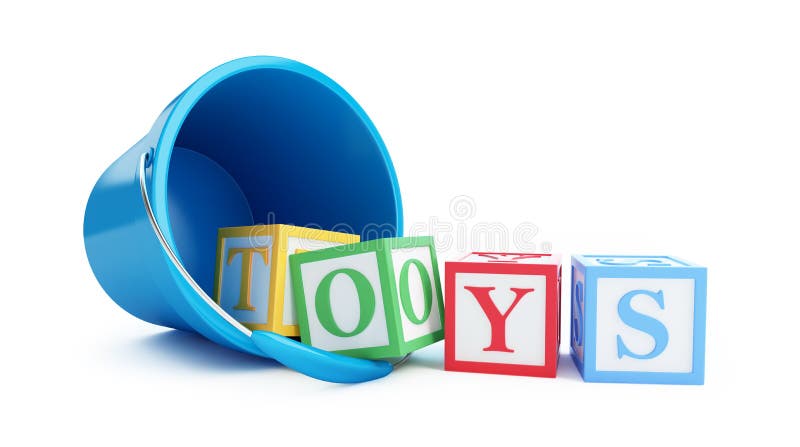 Toy Bucket Blue Toy Blocks 3D Illustration Stock Illustration ...