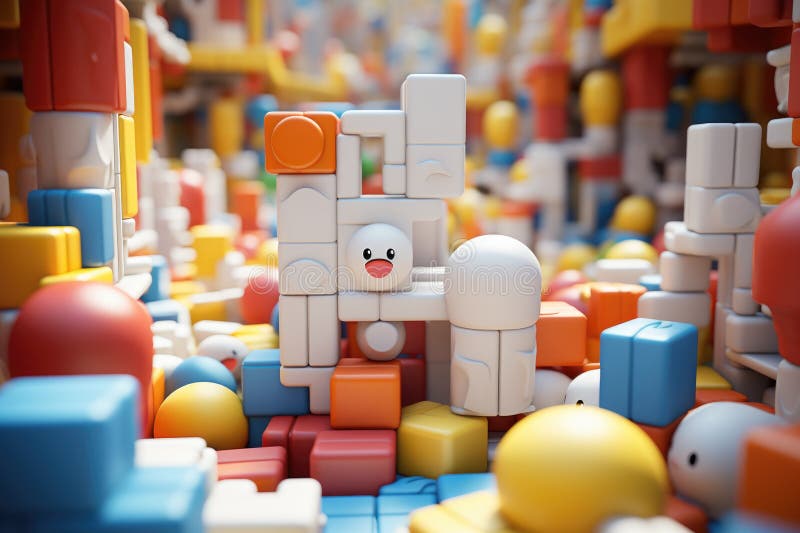 A Toy Building Blocks with a Small Smiley Animal Face in the Middle, AI ...