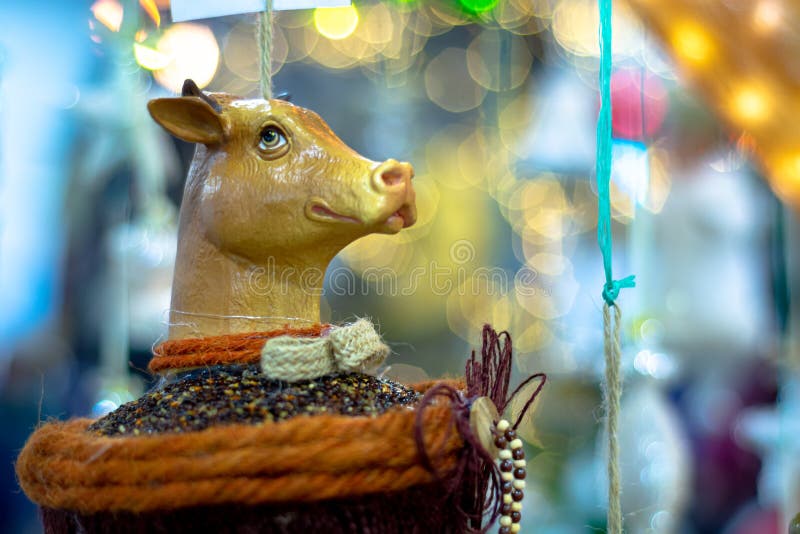 Toy Bull Head Hanging on a Christmas Tree Stock Image - Image of brown ...