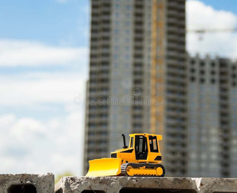 Toy Bulldozer in the Construction Site Stock Image - Image of digger ...
