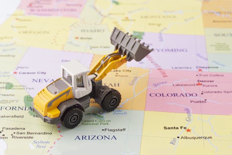 Toy Bulldozer Over the American Map Stock Photo - Image of motorized ...
