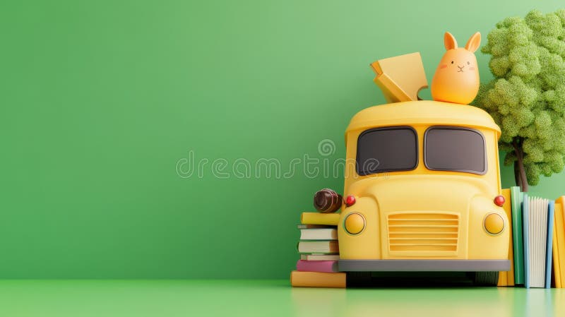 A Toy Bus with Rabbit and Tree on Top of Books, AI Stock Image - Image ...