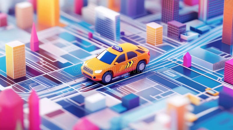 A toy car is on a city map stock illustration. Illustration of ...