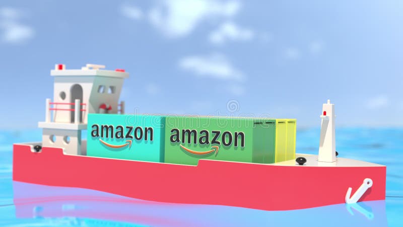 Toy Cargo Ship Delivers Containers with Amazon Logo. Editorial ...