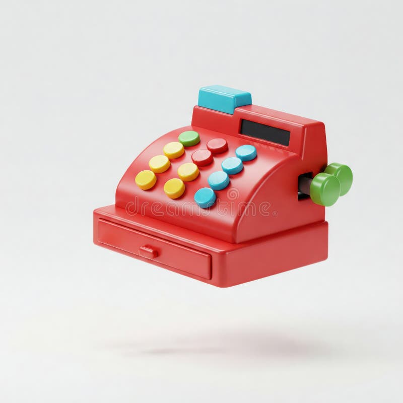 Toy Cash Register with Buttons and Coins Stock Image - Illustration of ...
