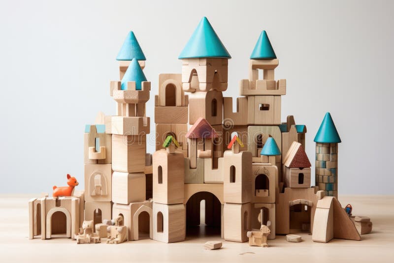 Toy Castle Construction with Wooden Blocks Stock Photo - Image of ...