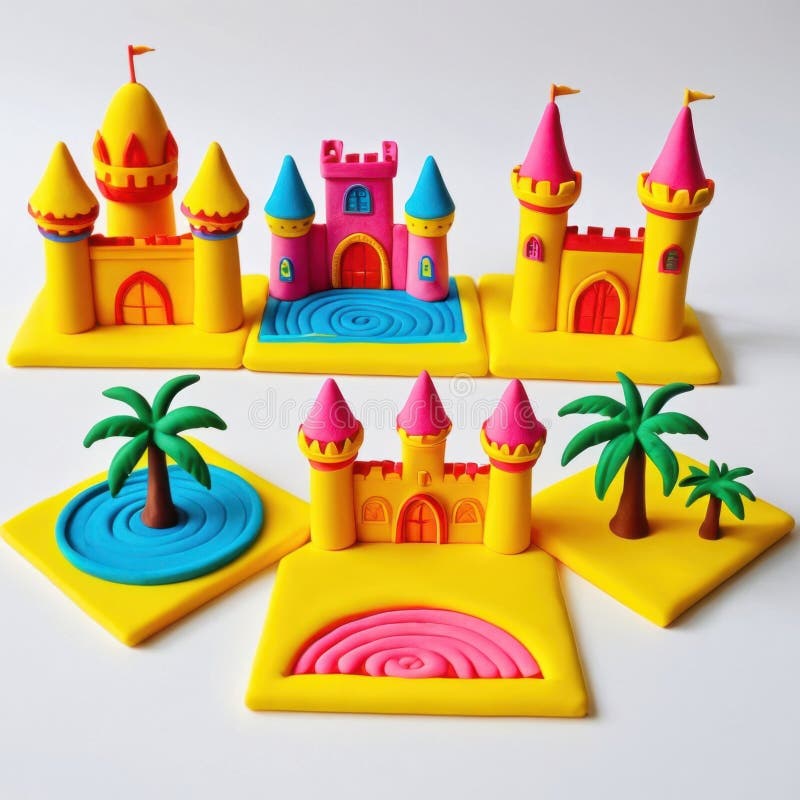 Toy Castle with a Pool and Palm Trees. Stock Illustration ...