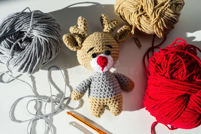 A Toy for Children. There are Threads, Needles, a Hook, Cotton Yarn on ...