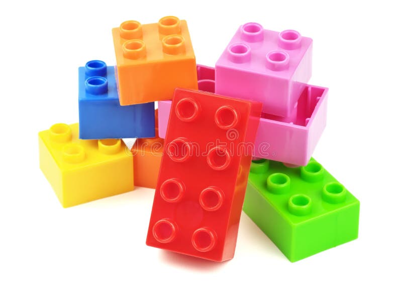Toy Colorful Plastic Blocks Isolated on White Stock Image - Image of ...