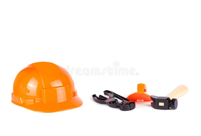Toy Construction Helmet and Tools Over Stock Photo - Image of making ...