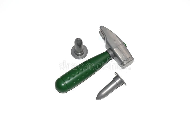 Toy Construction Tools on a White Background. Hammer, Wrench, Nails and ...
