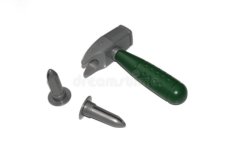 Toy Construction Tools on a White Background. Hammer, Wrench, Nails and ...