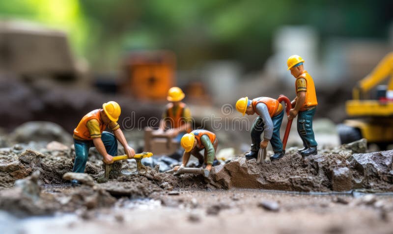 Toy Construction Workers Building a Playful Construction Site Stock ...