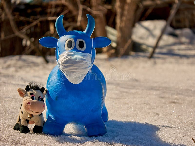 Toy Cows with Protective Face Mask Stock Photo - Image of pathogenic ...