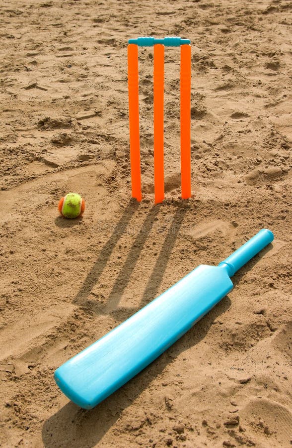 Toy cricket set on beach stock image. Image of orange - 9141109