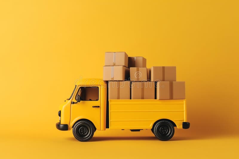 Toy Delivery Truck, Cardboard Boxes, Yellow Background. Ai Generative ...