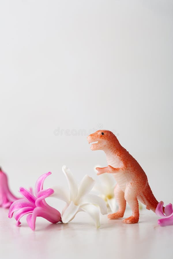 Toy Dinosaur and White Spring Flower Stock Photo - Image of space ...
