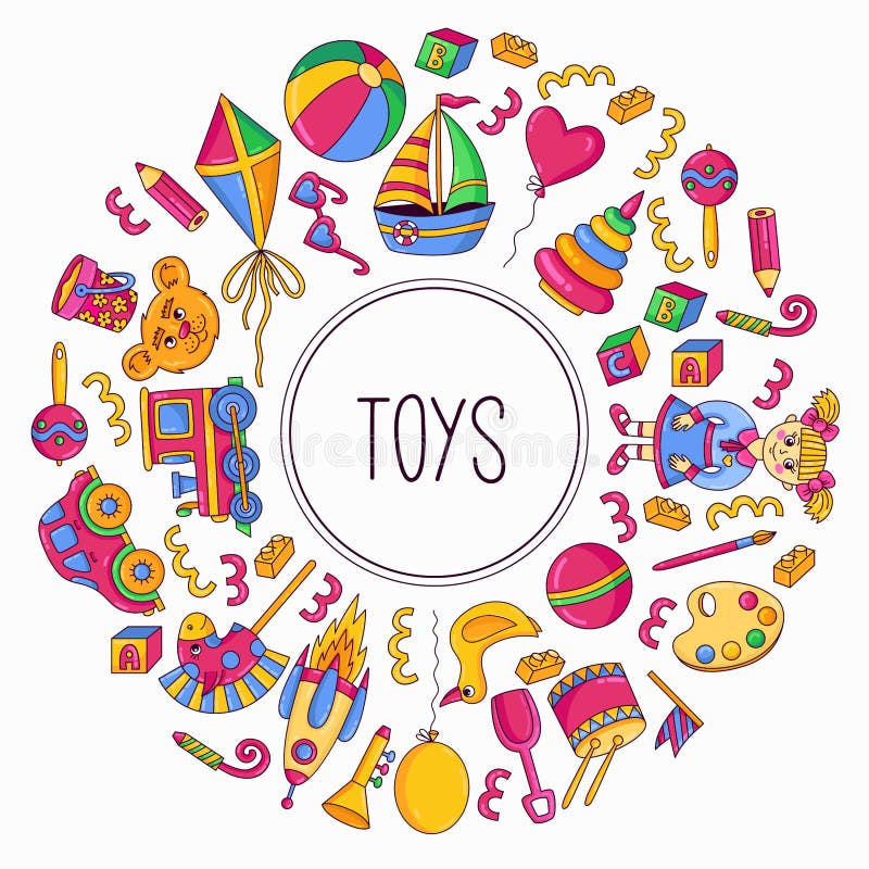 Toy Doodle Icons Round Vector Frame Border Stock Vector - Illustration ...