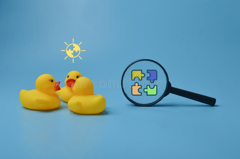 Toy Ducks and Jigsaw Puzzle Symbols. Concept of Teamwork, Strategy ...