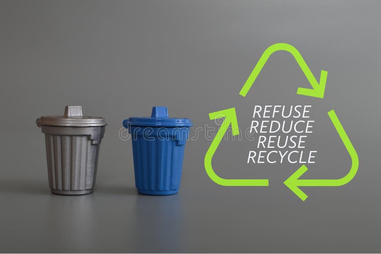 Toy Dustbin and Recycle Symbol with Text REFUSE, REDUCE, REUSE and ...