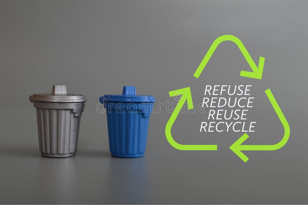 Toy Dustbin and Recycle Symbol with Text REFUSE, REDUCE, REUSE and ...