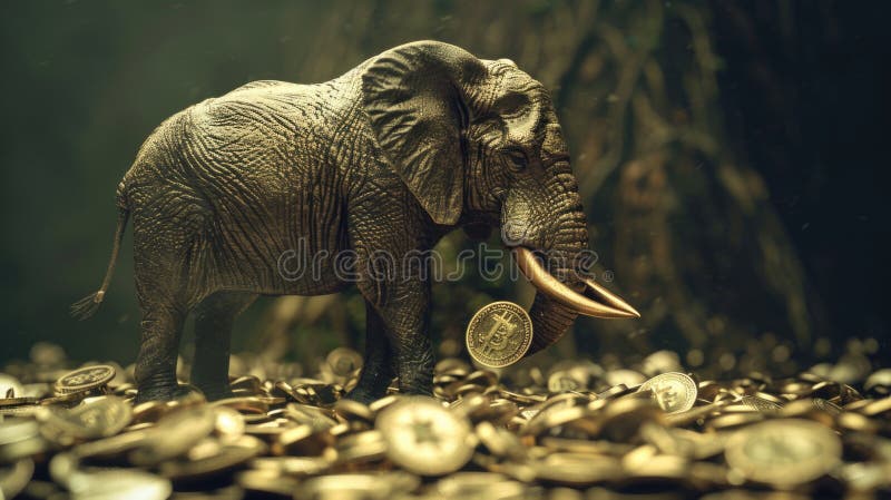 Toy Elephant Standing on a Pile of Coins, Suitable for Financial ...