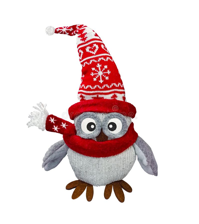 A Toy Figure of an Owl in a Red Hat. Isolated on a White Background ...