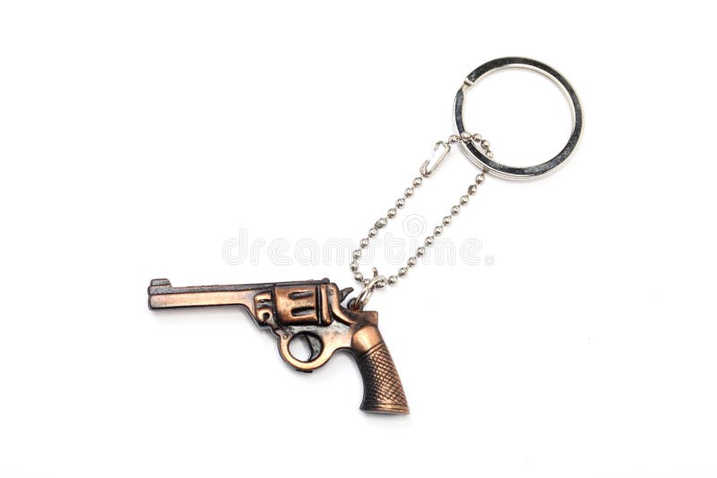 Toy Gun with Key Chain on White Background Stock Photo - Image of force ...