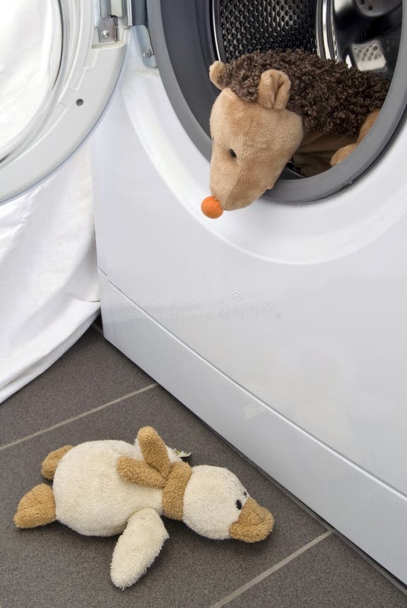 Toy Hedgehog in Washing Machine with Duck Stock Image - Image of duck ...