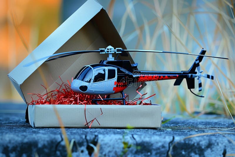 Toy Helicopter with Rotor Blades in Oversized Gift Box Stock Photo ...