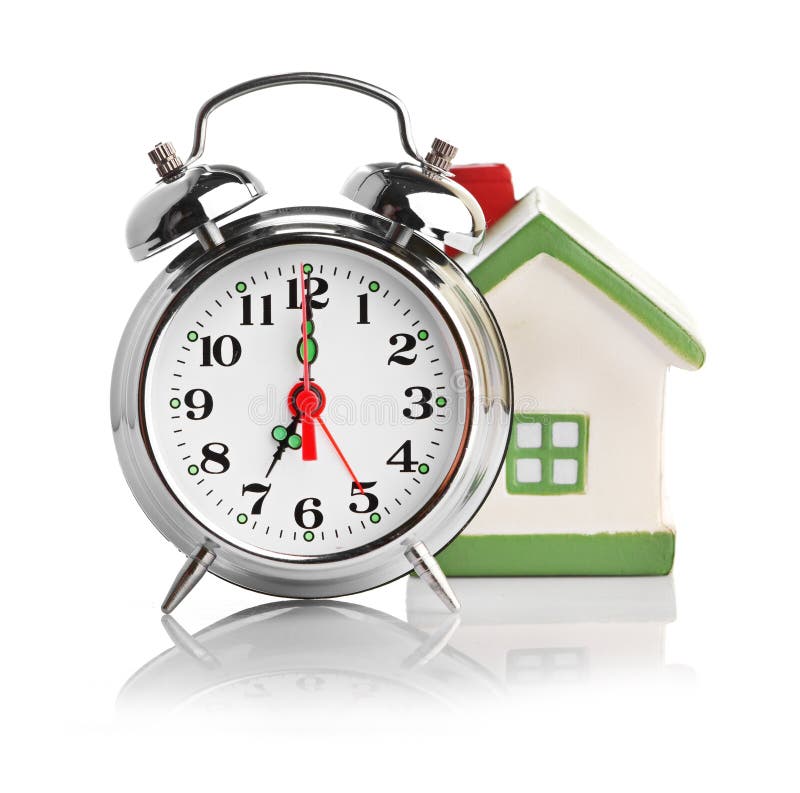 Toy House and alarm clock stock image. Image of hour - 26416495