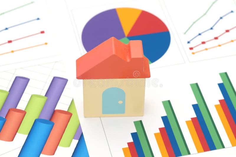 Toy House and Color Graph Documents Stock Photo - Image of concept ...