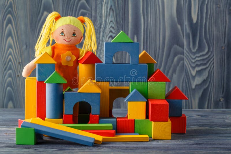 Toy House and Doll with Blocks Stock Image - Image of blocks, child ...