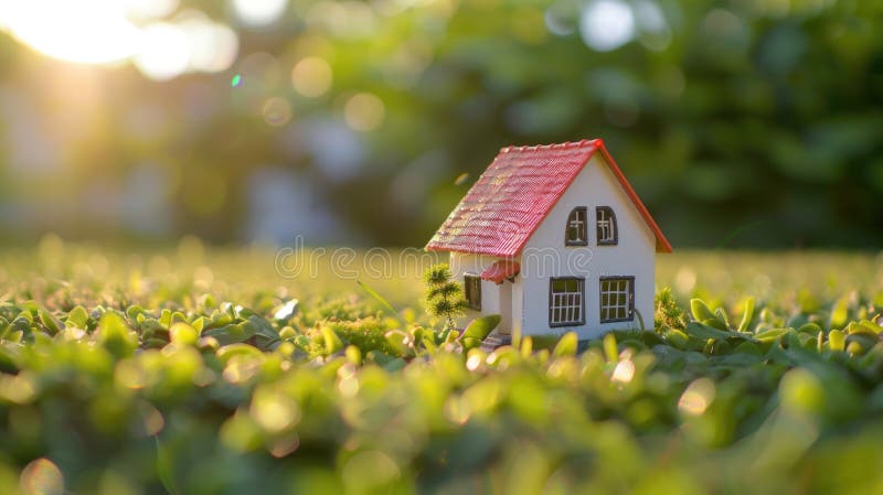 A Toy House Placed in a Vast Field. Suitable for Various Concepts Stock ...