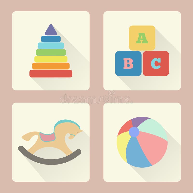 Toy icons. Flat design stock vector. Illustration of colorful - 98422989