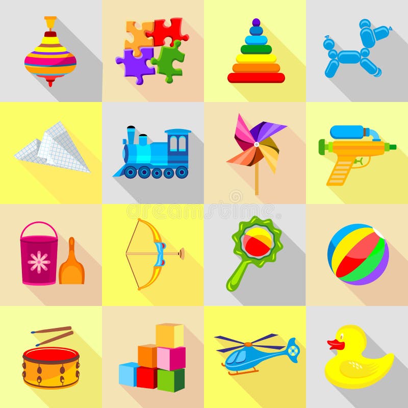 Toy icons set, flat style stock vector. Illustration of sand - 94706484