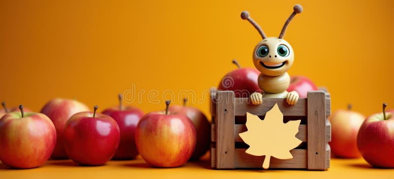 Toy Insect in Wooden Crate with Apples Stock Image - Image of leaf ...