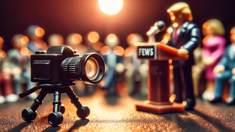 Toy Journalist Camera at the Edge of the Frame, Blurred Toy Press ...