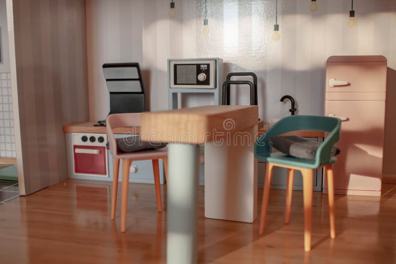 Toy Kitchen Set, Complete with a Table, Blue Chair and Microwave Stock ...