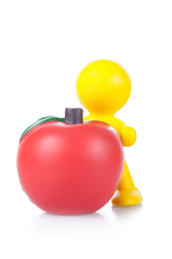 Toy Little Man with the Big Red Apple. Stock Image - Image of crop ...