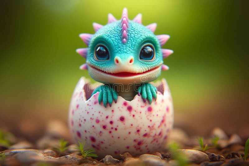 A Toy Lizard Sitting Inside of an Egg, Digital Art, Cute and Adorable ...
