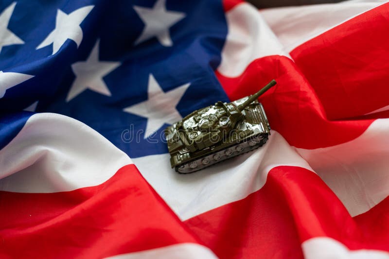 Toy Model Tank on USA National Flag. Stock Photo - Image of battle ...