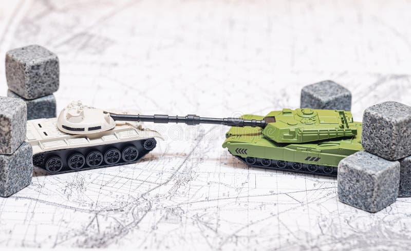 Toy Models of Tanks Jointly Attack Enemy Fortifications Stock Photo ...