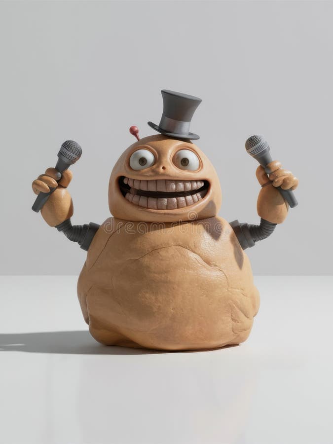 A Toy Monster with Top Hat and Microphone Holding Two Microphones, AI ...